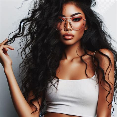 Premium Psd Oriental Woman Model With Glasses Dancing Shaking Pose