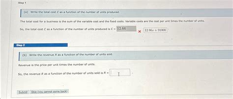 solved step 1 a ﻿write the total cost c ﻿as a function of