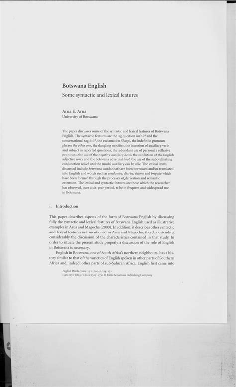 Pdf Botswana English Some Syntactic And Lexical Features