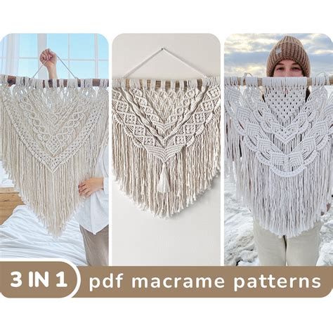 3 In 1 Macrame Pattern PDF With Photos Beginner Macrame Wall Hanging Patterns DIY Macrame