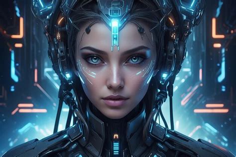 Premium Photo Futuristic Womans Face Surrounded By Digital Space And
