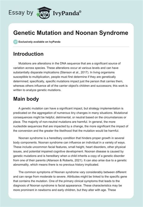 Genetic Mutation And Noonan Syndrome 560 Words Essay Example