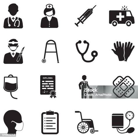 의사와 간호사 아이콘 블랙 플랫 디자인 벡터 일러스트레이션 수술 장갑에 대한 스톡 벡터 아트 및 기타 이미지 수술 장갑 간호사 건강 진단 Istock
