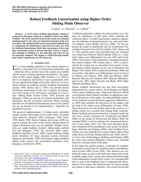 Pdf Robust Feedback Linearization Using Higher Order Sliding Mode