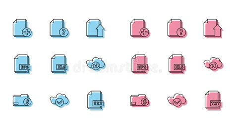 Set Line Finance Document Folder Cloud With Check Mark Add New File Txt Xls Download And