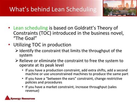 Lean Scheduling And Theory Of Constraints Ppt
