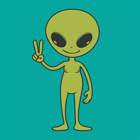 A Funny Alien Showing Peace Sign Illustration 44570051 Vector Art At
