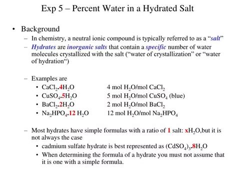 Ppt Exp 5 Percent Water In A Hydrated Salt Powerpoint Presentation
