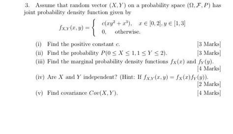 Solved 3 Assume That Random Vector X Y On A Probability Chegg Com