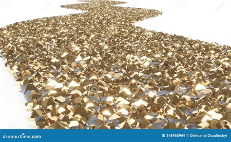 Gold Road Curve Path Stone Pavement 3d Stock Illustration