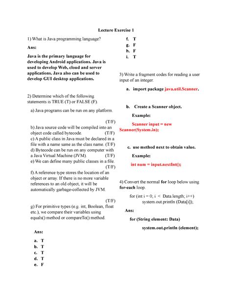 Lecture Exercise Question Lecture Exercise What Is Java Programming Language Ans Java