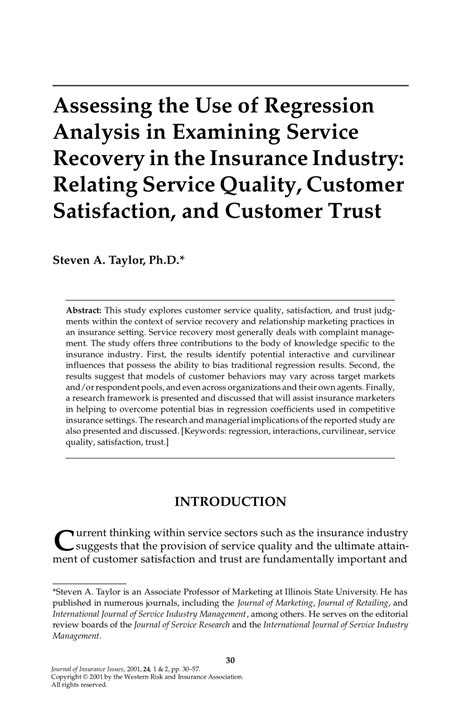 Pdf Assessing The Use Of Regression Analysis In Examining Service