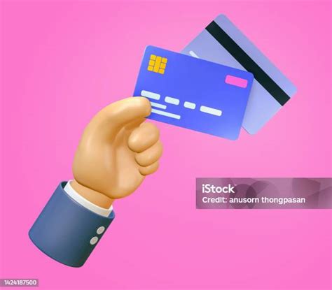 은행 신용 카드 또는 직불 카드를 들고 만화 손 3d 일러스트 레이 션 지불을위한 신용 카드를 들고 사업가의 3d 만화 손 3차원 형태에 대한 스톡 사진 및 기타 이미지