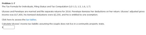 Solved Problem 1 7 The Tax Formula For Individuals Filing
