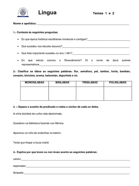 Ficha Repaso Galego U1 U2 Pdf