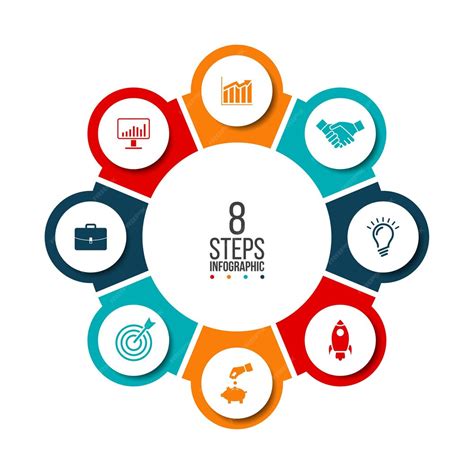 비즈니스 데이터 시각화 8단계 옵션 부품 또는 프로세스가 있는 사이클 다이어그램의 추상 요소입니다 프레 젠 테이 션에 대 한 벡터 비즈니스 템플릿입니다 인포그래픽에