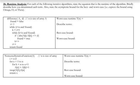 solved 3b runtime analysis for each of the following