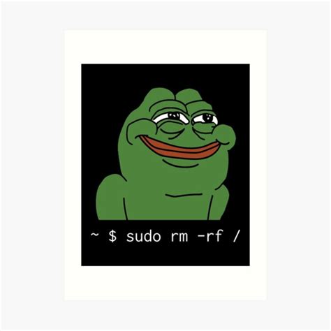pepe sudo rm rf for linux funny linux command art print by kodiab