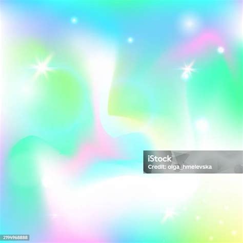 카와이 배경입니다 그린 프린세스 초대장 매직 그라디언트 홀로그램 블러 효과 옐로우 갤럭시 패턴입니다 블루 추상 홀로그램 레인보우 글리터 꿈 Kawaii 배경 1980년에