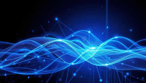 Futuristic Blue Waves With Glowing Particles Create Dynamic Visual Effect Representing