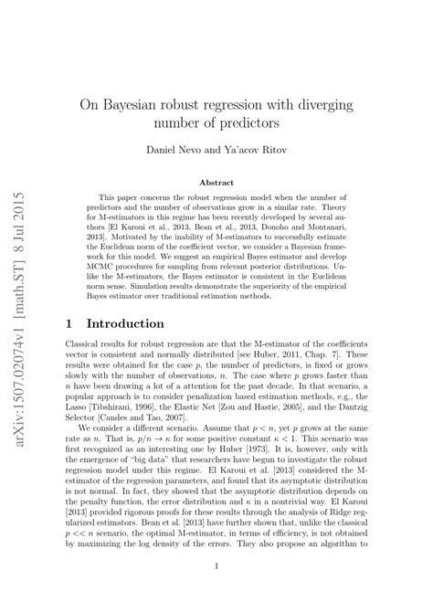 Pdf On Bayesian Robust Regression With Diverging Number Of Predictors