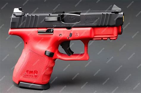 Premium Photo Modern Polymer Frame Handgun With Rmr Cut Slide Premium Photo Modern Polymer Frame Handgun With Rmr Cut Slide