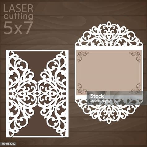 레이저 컷 웨딩 초대 템플릿 벡터입니다 레이저 절단 또는 다이 절단 템플릿을위한 컷 아웃 종이 게이트 접이식 카드 결혼식 초대 장 모형입니다 인사말 카드 초대장 메뉴에