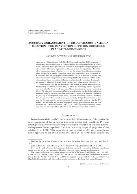 Pdf Accuracy Enhancement Of Discontinuous Galerkin Solutions For Convection Diffusion