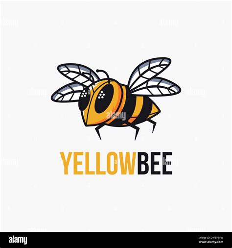 Yellow Bee Mascot Cartoon Logo Vector Template On White Background