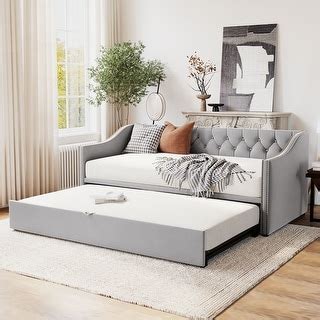 Twin Size Daybed W Pop Up Trundle Convertible King Size Gray Sofa Bed