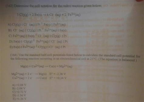 solved determine the cell notation for the redox reaction