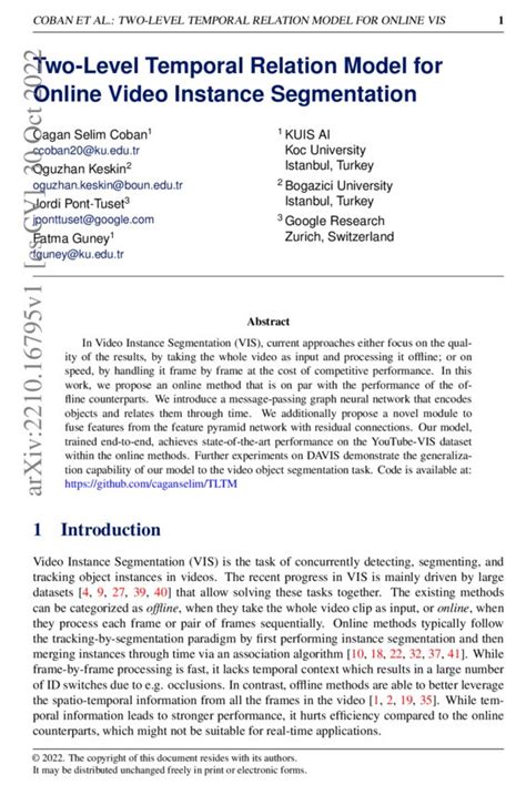 Two Level Temporal Relation Model For Online Video Instance Segmentation Deepai