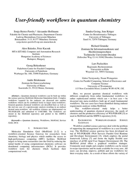 User Friendly Workflows In Quantum Chemistry Pdf Computing