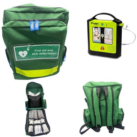 First Aid And Aed Defibrillator Kit In Green Backpack Vivest