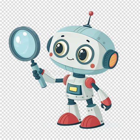 Cute Robot With Magnifier Glass Illustration Futuristic Character