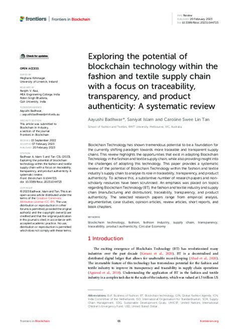Pdf Exploring The Potential Of Blockchain Technology Within The Fashion And Textile Supply