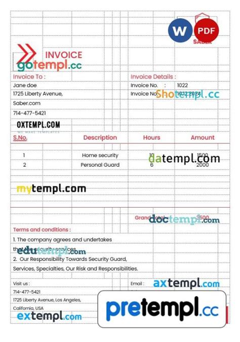 Security Guard Services Invoice Example In Word And Pdf Format Pretempl