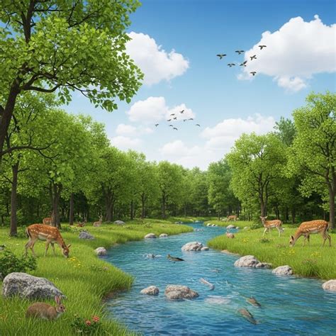 Tranquil Clean Ecosystem With Diverse Flora And Wildlife Ai Art