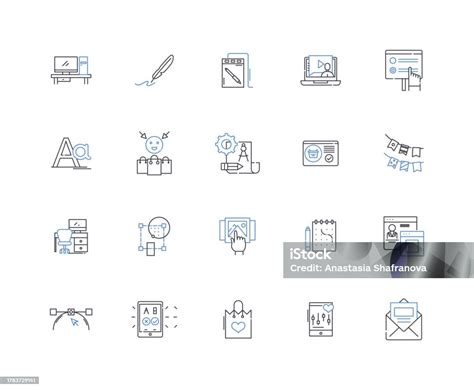 모션 그래픽 라인 아이콘 모음입니다 애니메이션 타이포그래피 일러스트레이션 디자인 시네마 효과 사운드 벡터 및 선형 일러스트레이션 렌더링 합성 비주얼 개요 표지판 세트 변경에