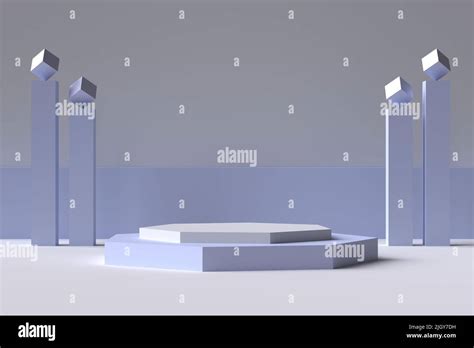 Light Blue Podium On The Background Of A Blue Wall With Columns Square
