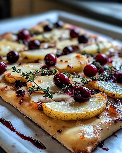 Roasted Pear Cranberry Brie Flatbread Crisp Tastes