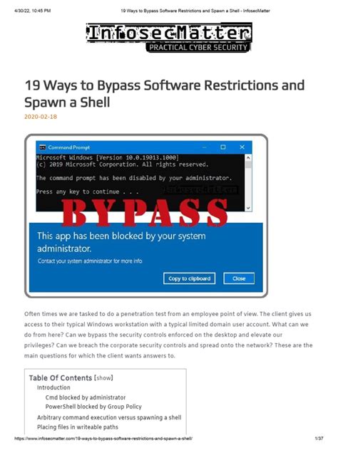 19 Ways To Bypass Software Restrictions And Spawn A Shell Pdf Command Line Interface Shell