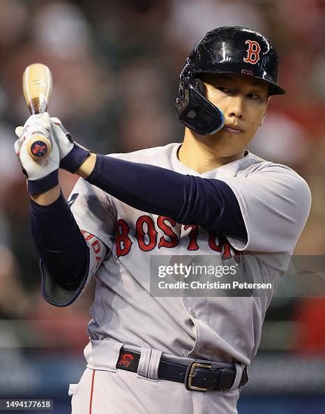 Masataka Yoshida Of The Boston Red Sox Warms Up On Deck During The