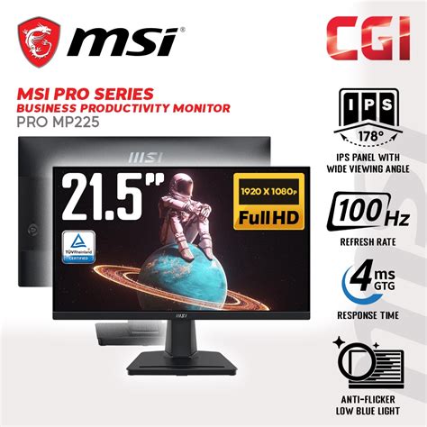 MSI 21 5 Pro MP225 IPS FHD 100Hz 1ms Eyes Ergo Business And Productivity Monitor Shopee Malaysia