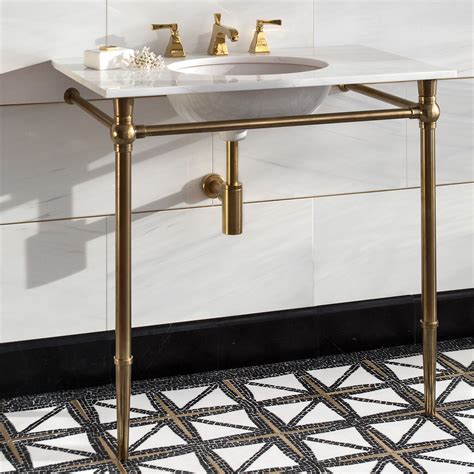 Modern Console In Aged Brass Un Lacquered With New Ravenna Stone