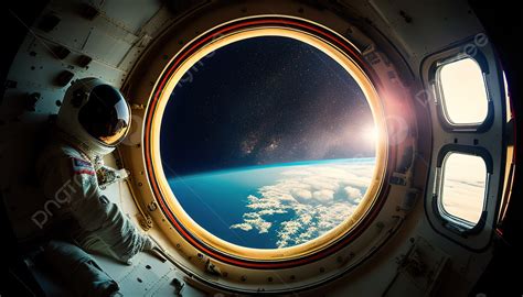 Astronaut Looking At The Earth Through A Window In The Space Craft Background, Pictures From ...