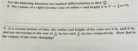 Solved For The Following Functions Use Implicit Chegg