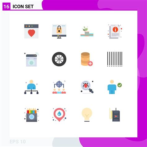 Pictogram Set Of 16 Simple Flat Colors Of Iot Document Grow Sheet Info Editable Pack Of Creative