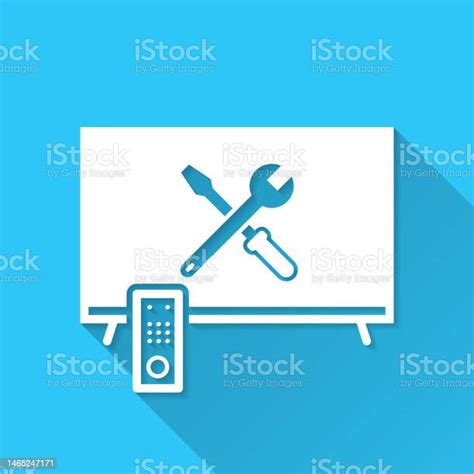 Tv 설정 도구 파란색 배경에 아이콘 긴 그림자가 있는 평면 디자인 3차원 형태에 대한 스톡 벡터 아트 및 기타 이미지 3차원 형태 Tv 보기 개념 Istock