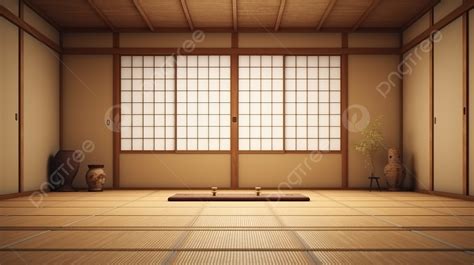 3d로 렌더링된 전통적인 다다미 바닥과 나무 벽이 혼합된 고요한 일본식 젠 룸 집 바닥 방 창문 빈 집 배경 일러스트 및